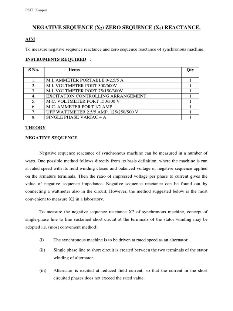 Negative Sequence & Zero Sequence Reactance PDF | PDF | Electrical ...