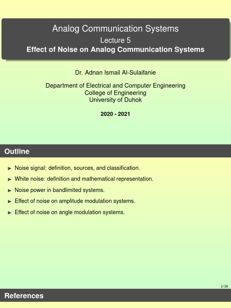 Effect of Noise On Analog Communication Systems | PDF | Signal To Noise ...