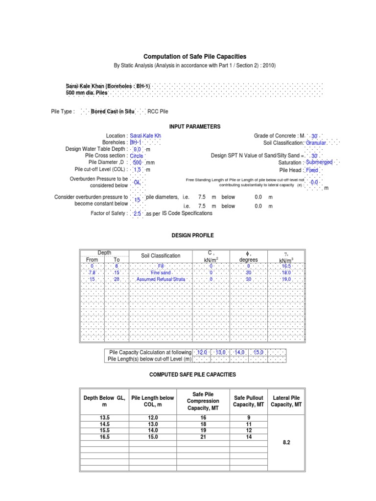 Safe Pile Capacity Calculation | PDF | Deep Foundation | Civil Engineering