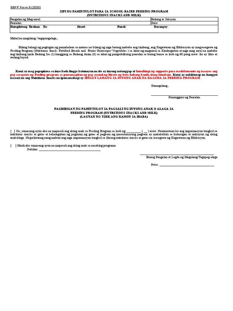 SBFP NFP Forms During | PDF