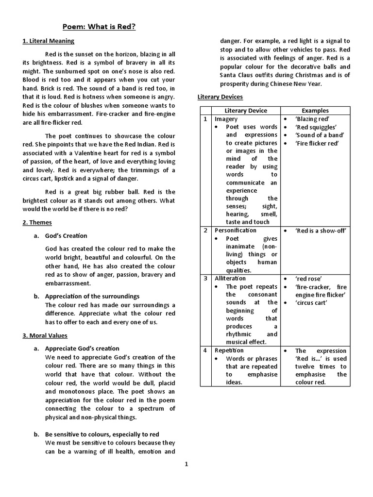 Poem What Is Red | PDF | Red | Poetry