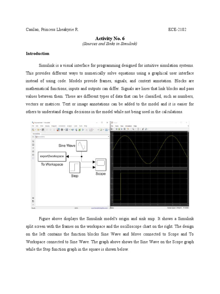 Activity No 6 Sources And Sinks In Simulink Pdf Matlab Simulation