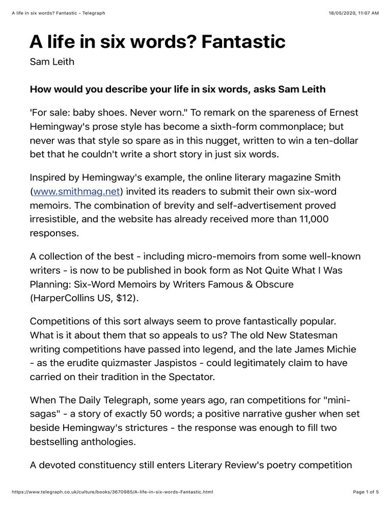 A Life in Six Words? Fantastic - Telegraph | PDF | Poetry | Books