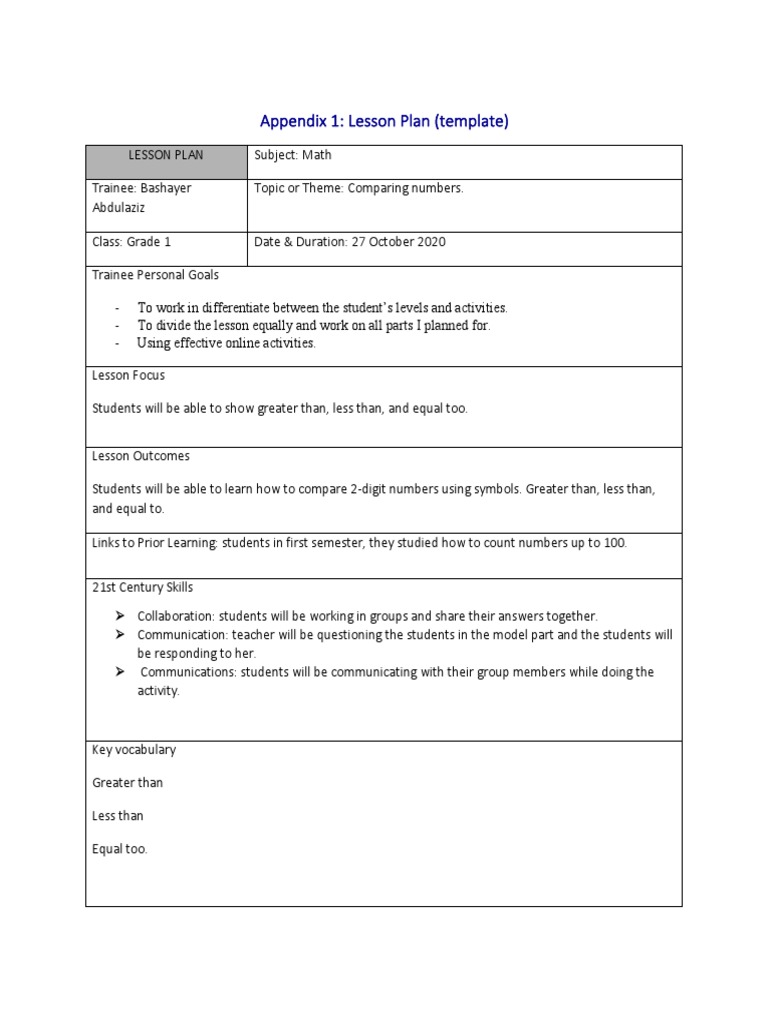 Lesson Plan Greater Than Less Than 2 | Download Free PDF | Lesson Plan ...