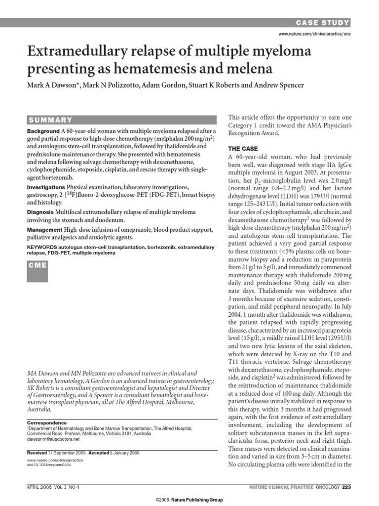 Extramedullary Relapse of Multiple Myeloma Present | PDF | Multiple Myeloma | Hematopoietic Stem ...