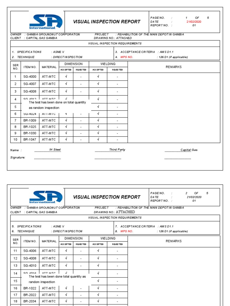 Visual Inspection Report | Download Free PDF | Quality | Business Process