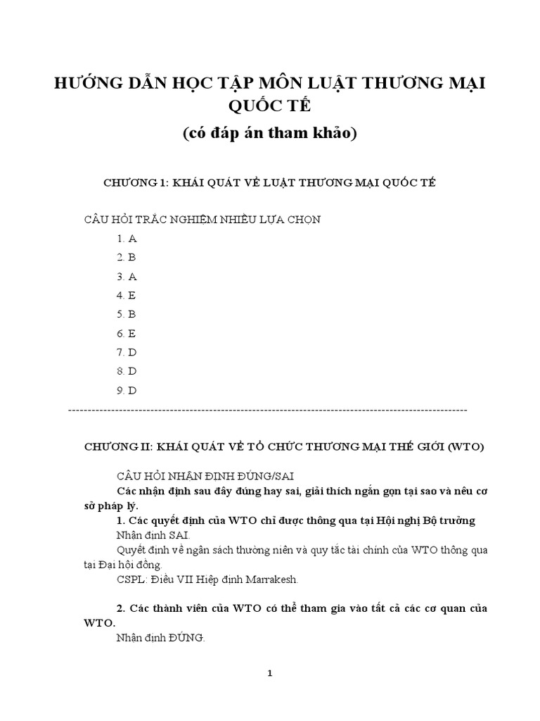 123doc Huong Dan Hoc Tap Mon Luat Thuong Mai Quoc Te Co Dap An Tham Khao | PDF