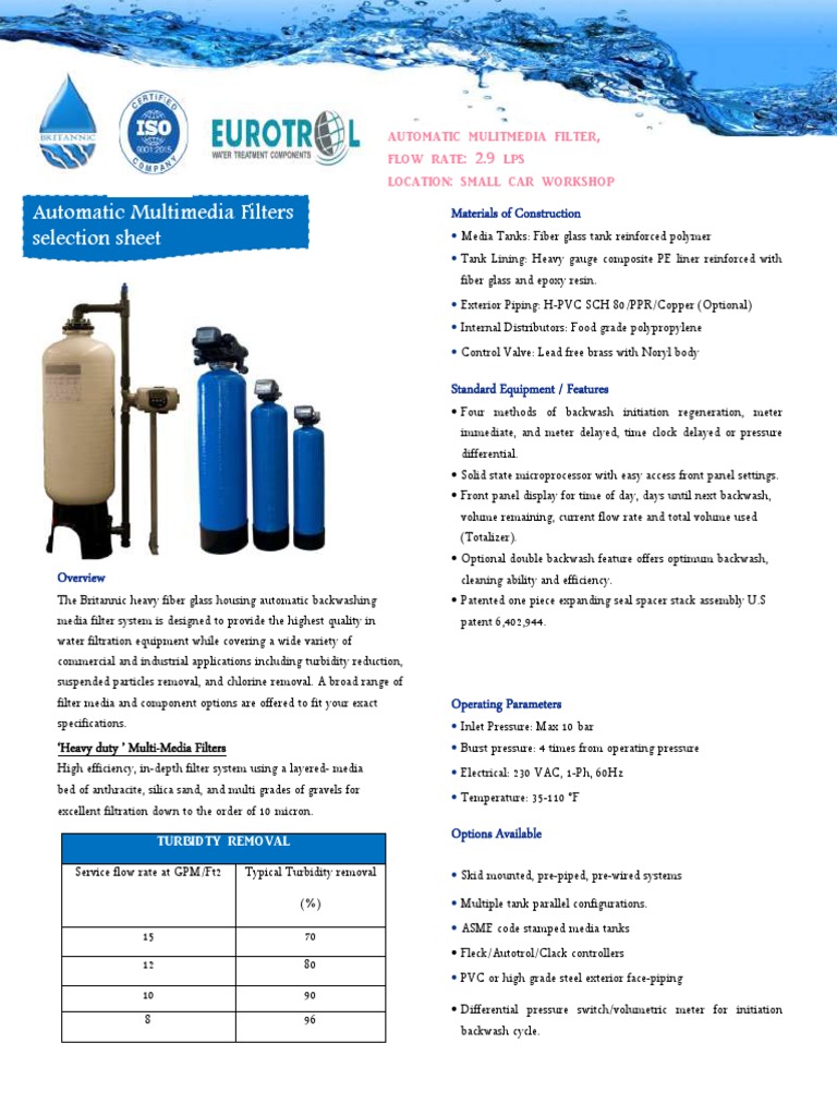 Automatic Multimedia Filters Selection Sheet: Materials of Construction ...