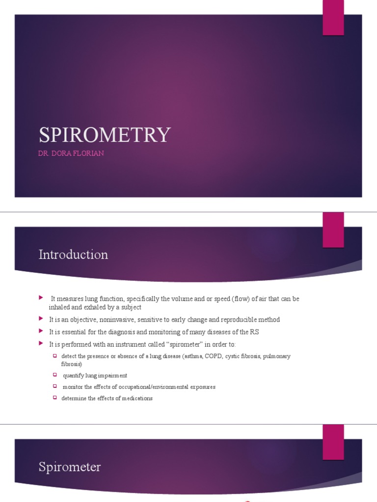 Spirometry: Dr. Dora Florian | PDF | Exhalation | Respiration