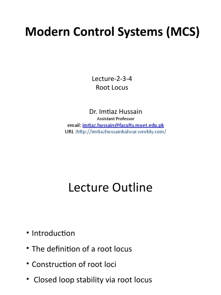 Modern Control Systems (MCS) : Lecture-2-3-4 Root Locus | PDF | Applied ...
