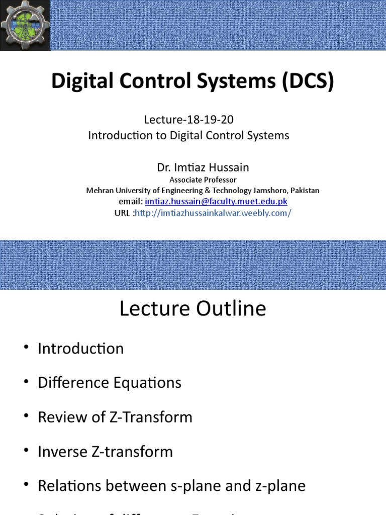 Lecture-18-19-20 Introduction To Digital Control Systems Dr. Imtiaz Hussain | PDF | Recurrence ...