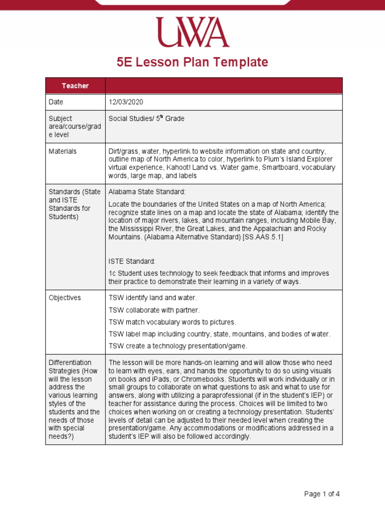 5E Lesson Plan Template: Teacher | PDF | Science Education | Applied ...