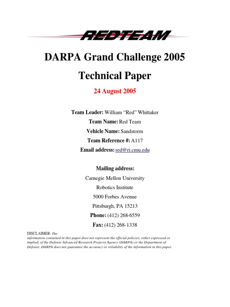 DARPA Grand Challenge 2005 Technical Paper: 24 August 2005 | PDF ...