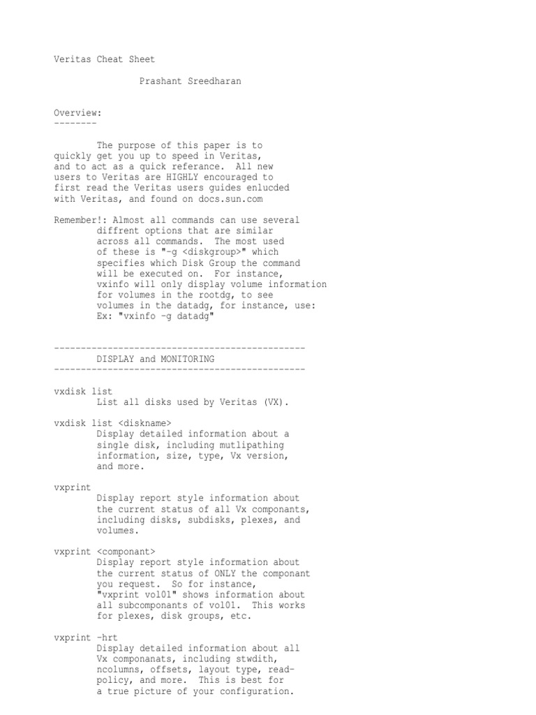 VXVM Cheat Sheet | PDF | File System | Disk Storage