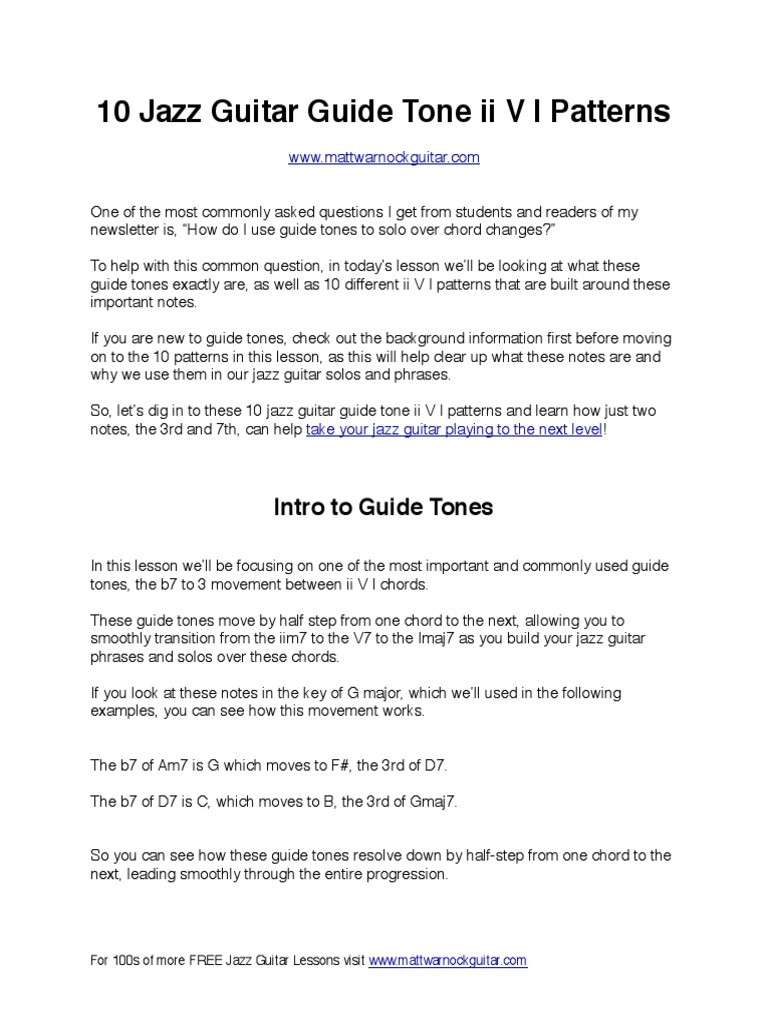 10 Jazz Guitar Guide Tone II V I Patterns: Intro To Guide Tones | PDF ...