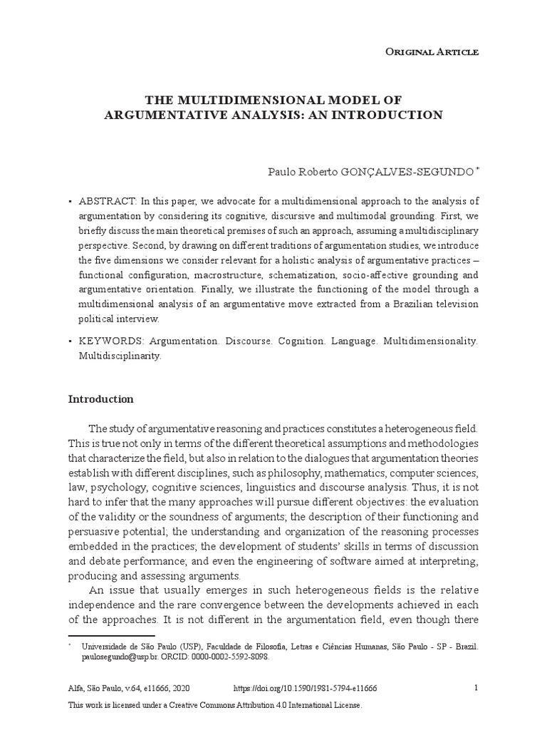 The Multidimensional Model of Argumentative Analysis: An Introduction | PDF | Argumentation ...