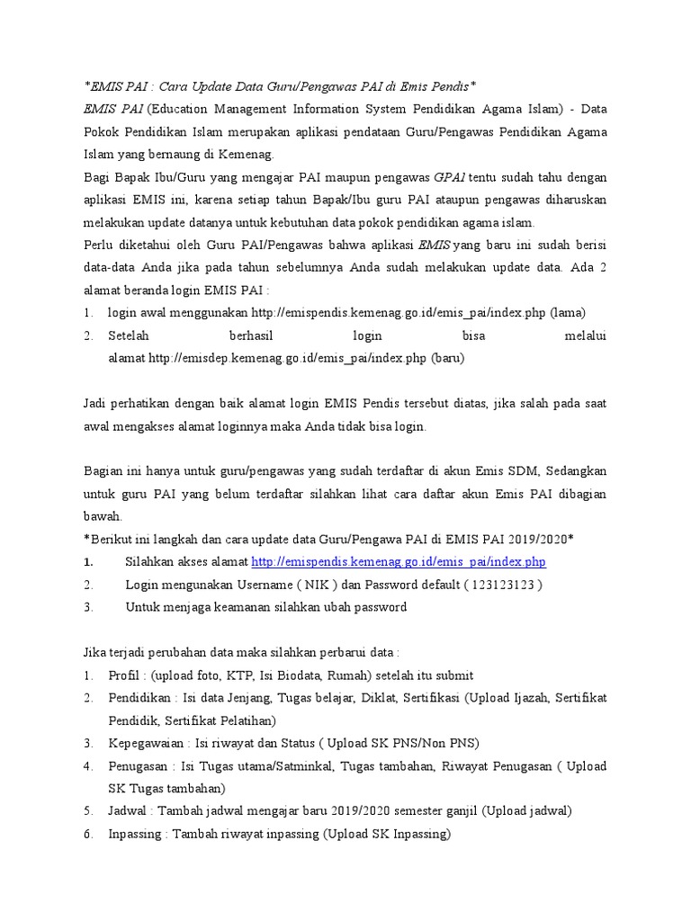 Cara Update Data EMIS PAI 2023 | PDF