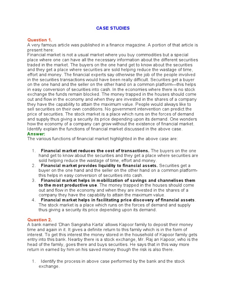 CH 10 Case Studies | PDF | Money Market | Stocks