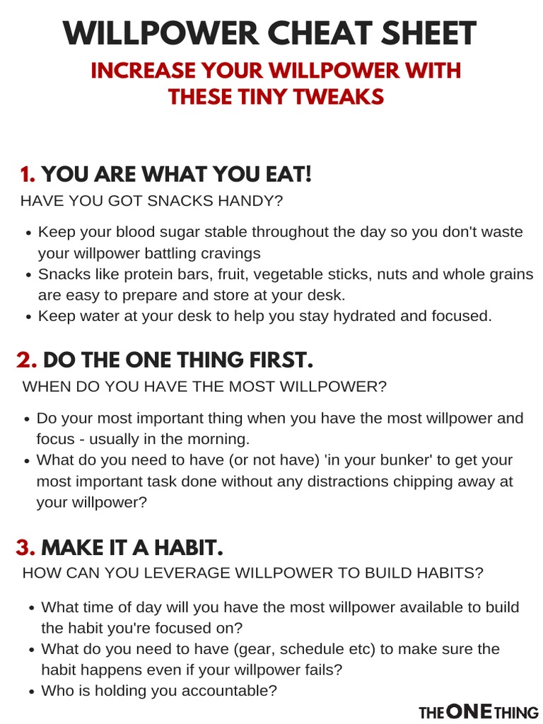 Three Tiny Tweaks to Increase Your Willpower: A Cheat Sheet for Staying Focused Throughout the ...