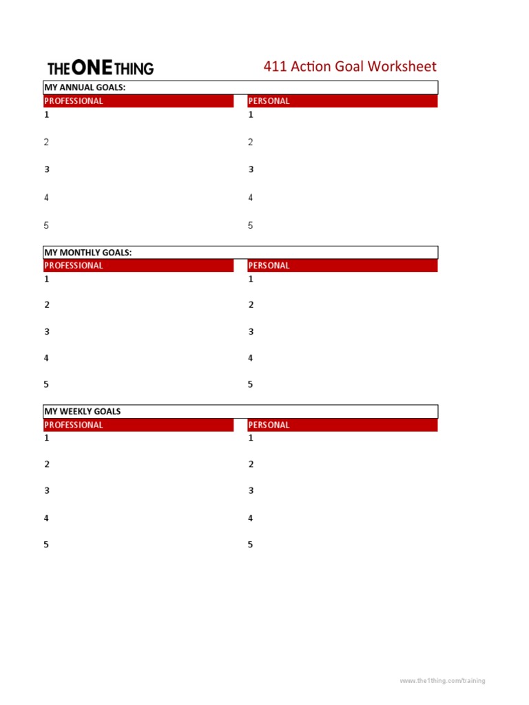 411 Action Goal Worksheet Template | PDF