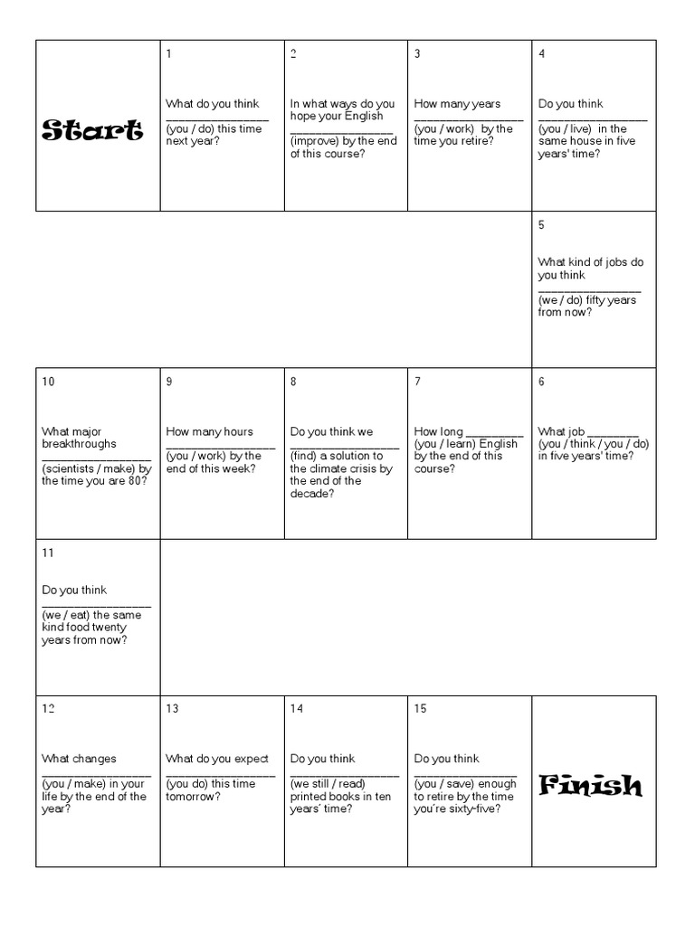 Future Continuous Perfect Predictions Board Game | PDF