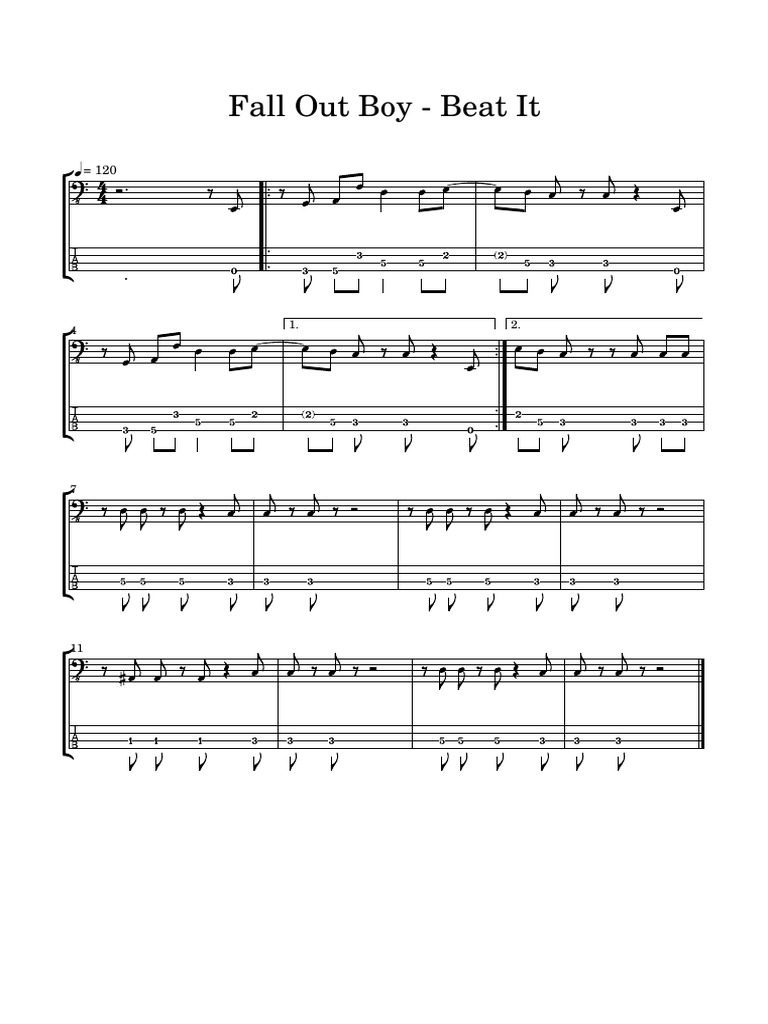 Fall Out Boy - Beat It (Bass Music Sheet) PDF | PDF