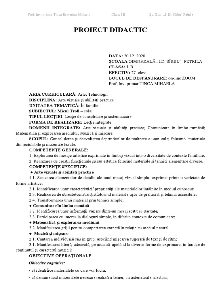 PROIECT DIDACTIC AVAP On-Line | PDF