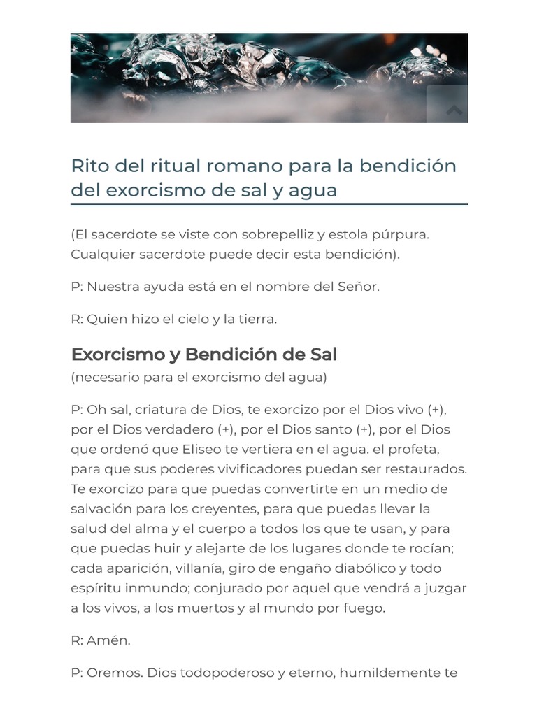 Rito Del Ritual Romano para El Exorcismo Bendición de Agua y Sal ...