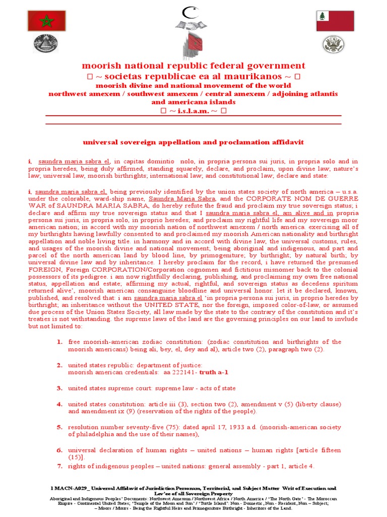 Universal Sovereign Appellation and Proclamation Affidavit | PDF ...