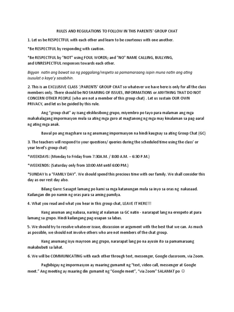 Parents' Group Chat Guidelines | PDF | Self-Improvement | Lifestyle