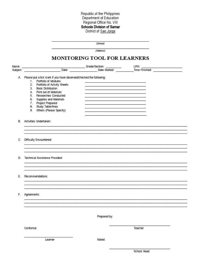Monitoring Tool For Learners | PDF | Behavior Modification | Learning