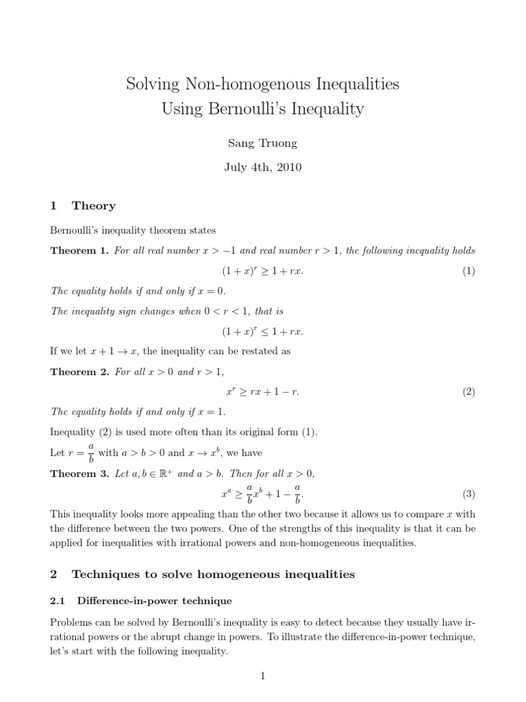 Solving Non-Homogenous Inequalities Using Bernoulli's Inequality | PDF | Inequality (Mathematics ...