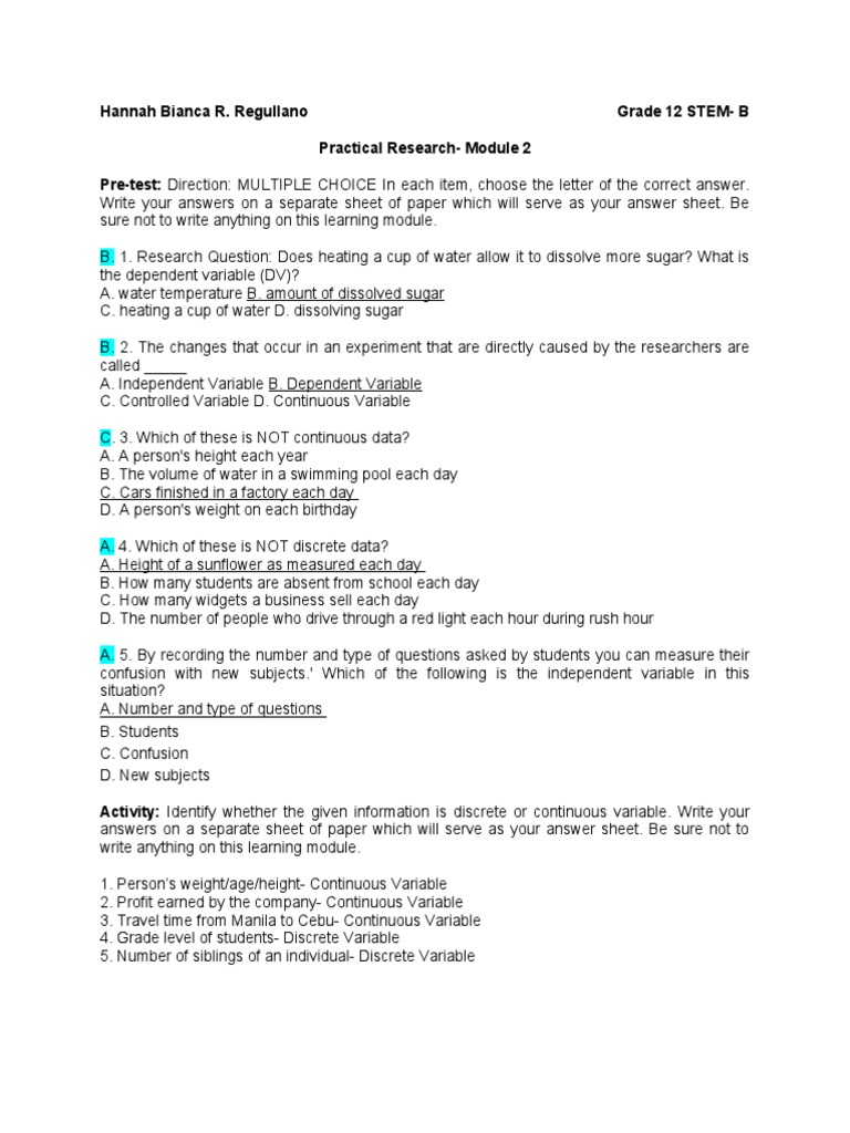 Practical Research MODULE 2 | PDF | Experiment | Dependent And ...