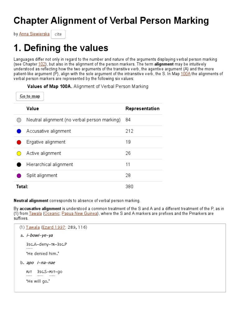 WALS Online - Chapter Alignment of Verbal Person Marking | PDF ...