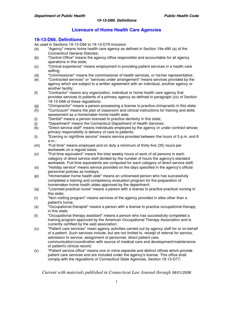 Requirements and Definitions for the Licensure and Operation of Home ...