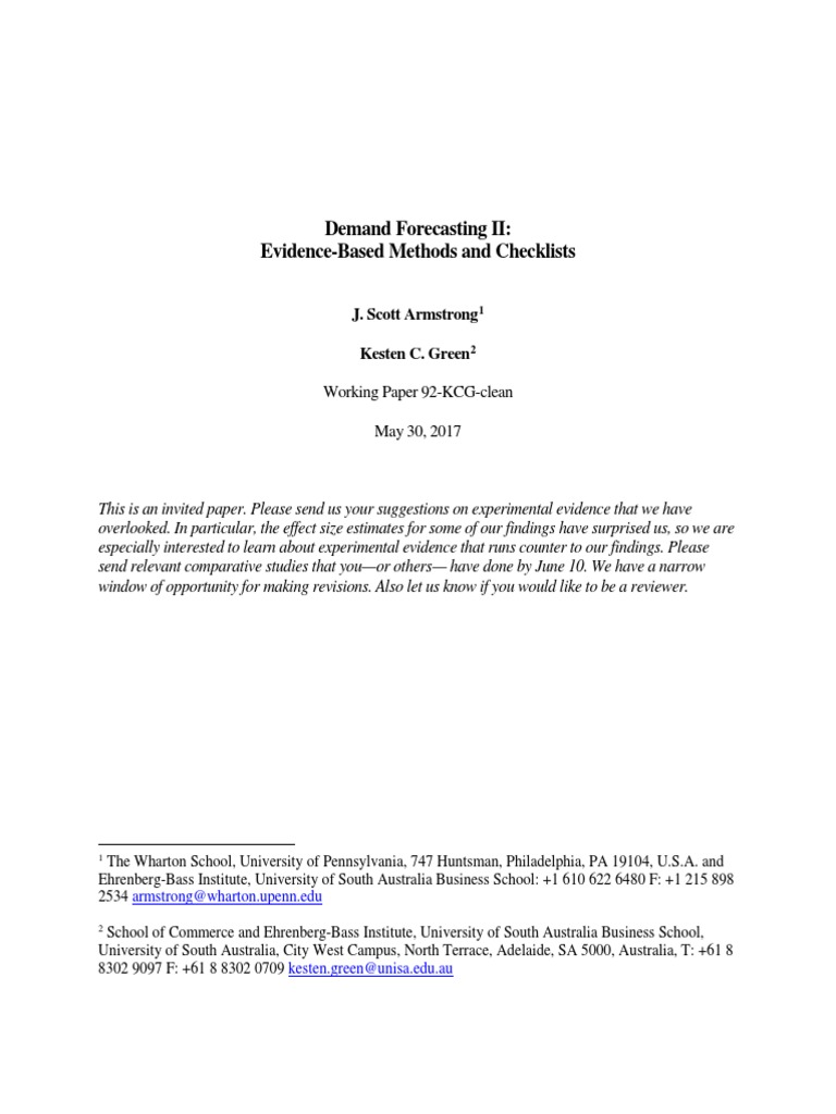 Demand Forecasting II: Evidence-Based Methods and Checklists | PDF | Forecasting | Prediction