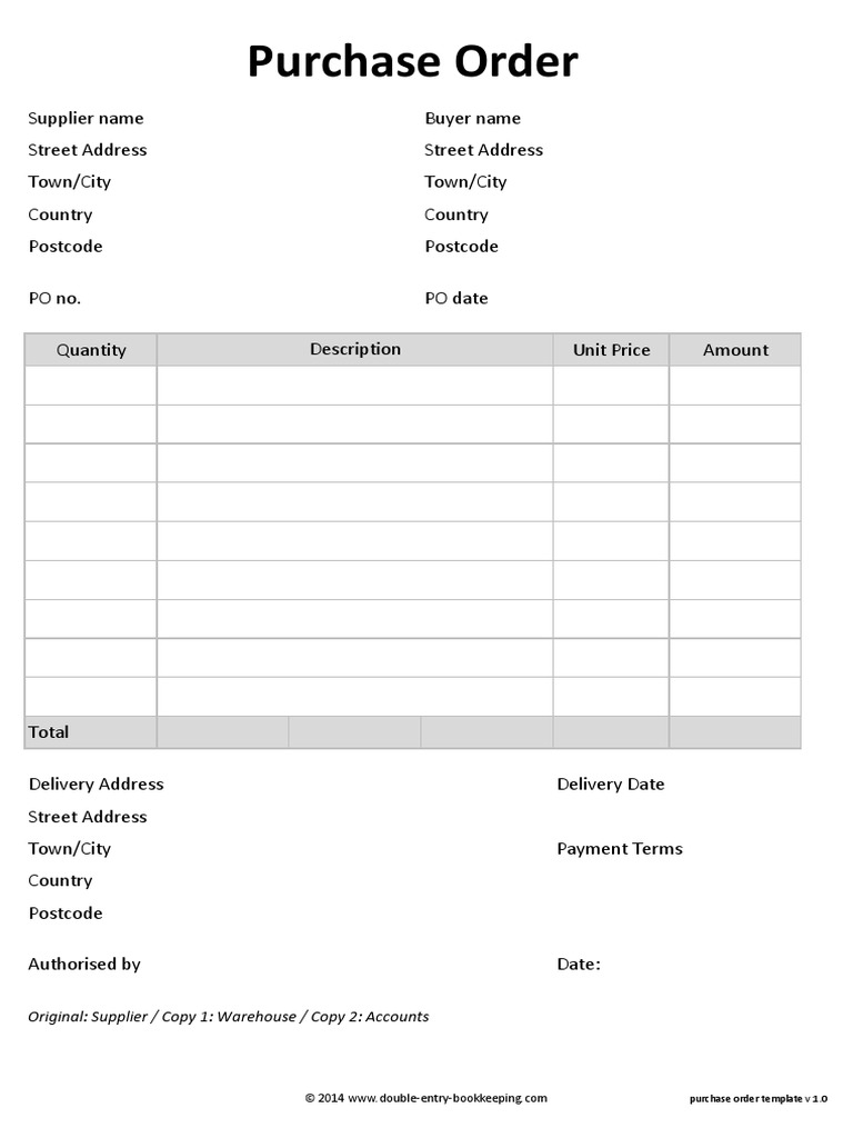 Purchase Order Template v1.0 | PDF