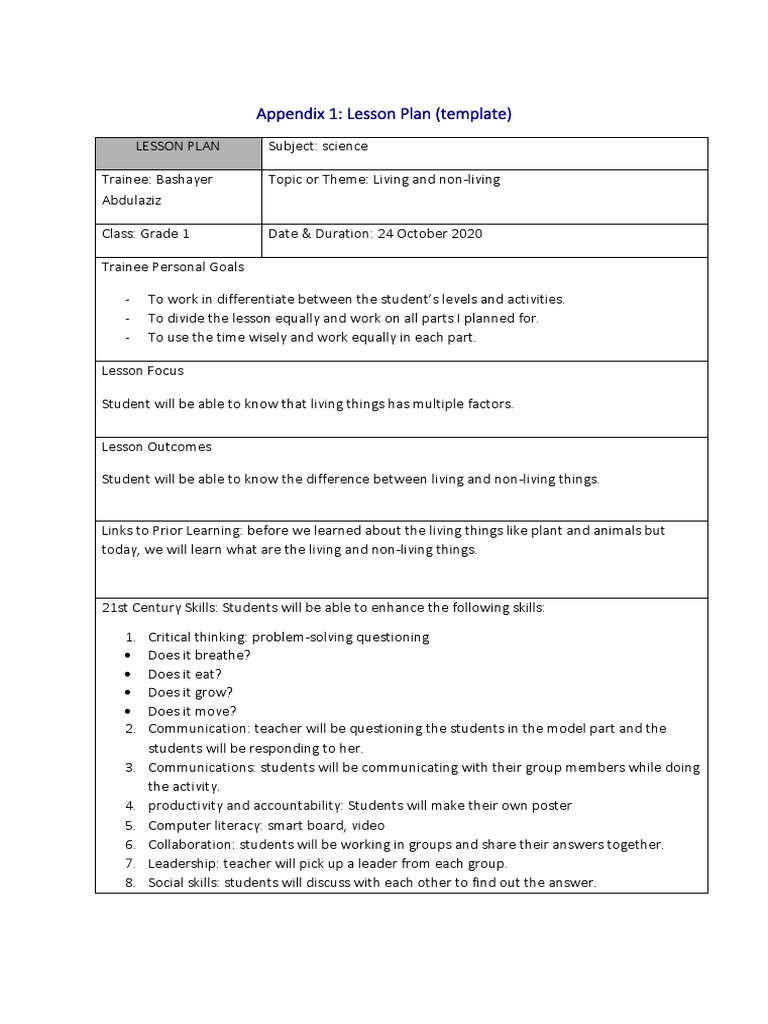 Living Lesson Plan | Download Free PDF | Lesson Plan | Education Theory
