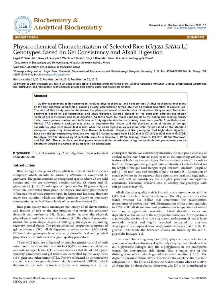Physicochemical Characterization of Selected Rice Oryza Sativa ...