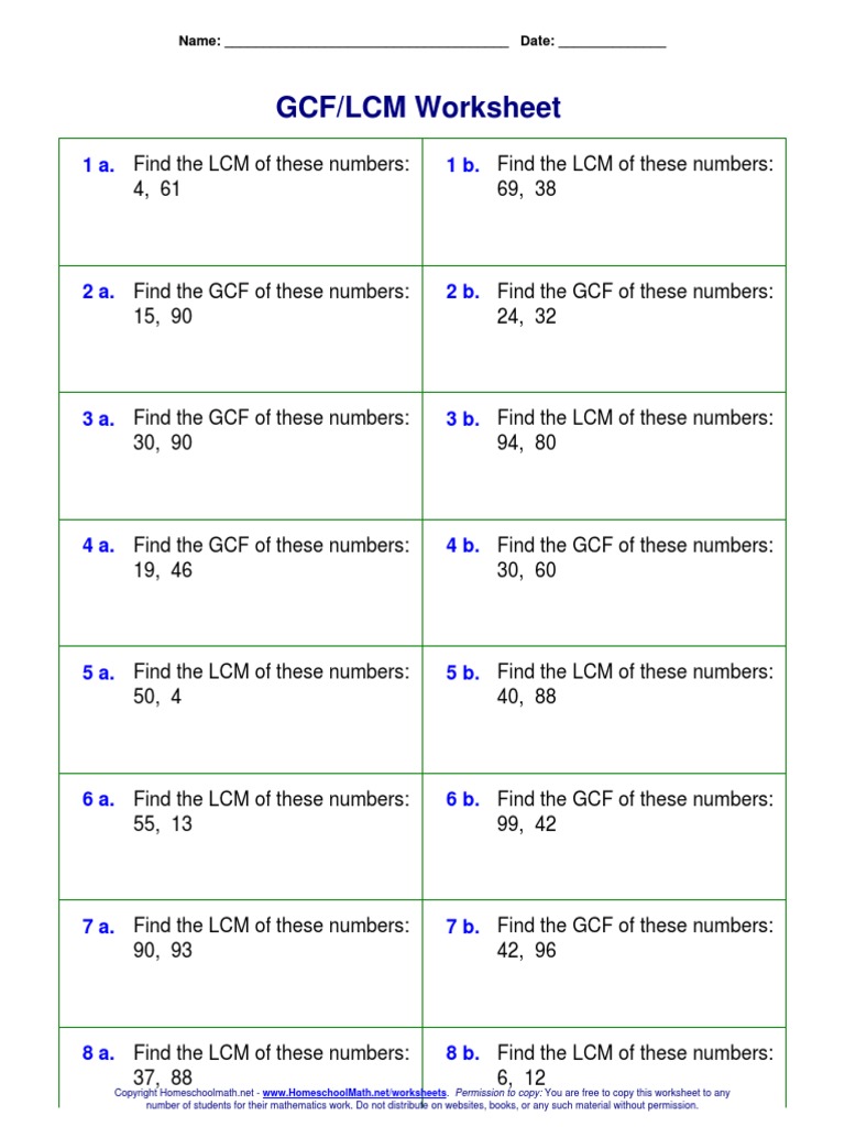 GCF/LCM Worksheet: Name: - Date | PDF | Social Information Processing ...