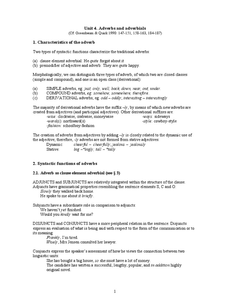 Adverbs and Adverbials | PDF | Adverb | Preposition And Postposition