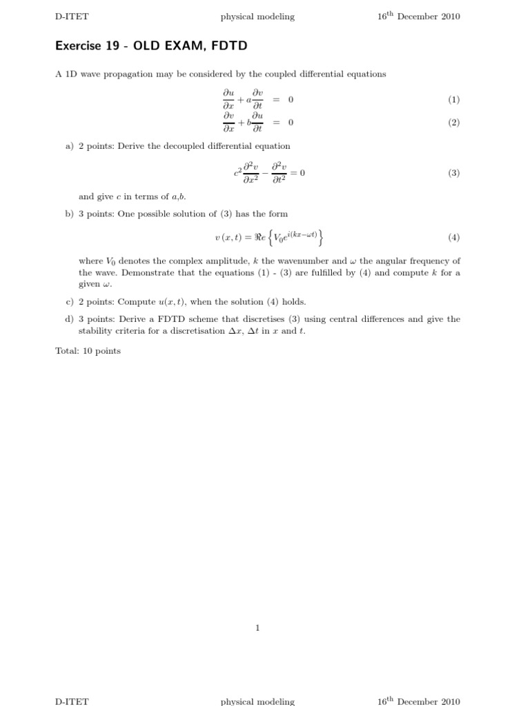 Exercise 19 - OLD EXAM, FDTD | PDF | Finite Element Method | Equations