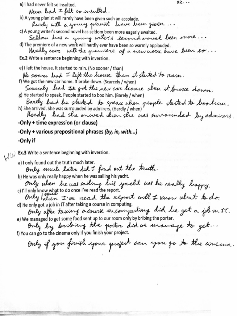 Inversion I - Negative and Restrictive Adverbials - Types and Exercises ...