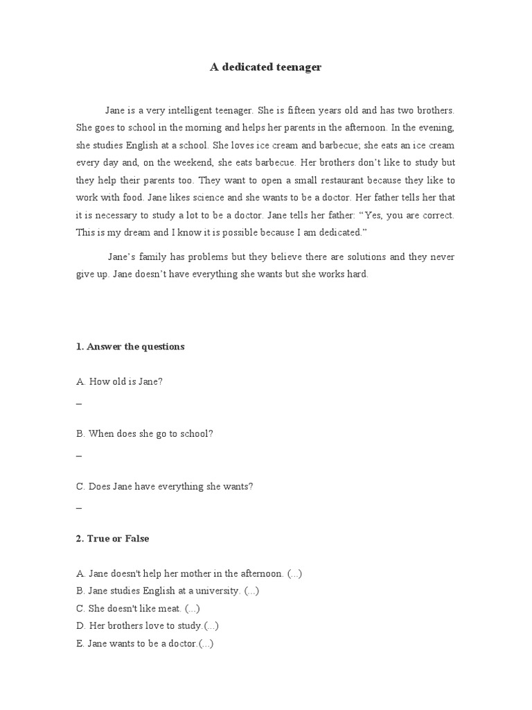 A Dedicated Teenager: 1. Answer The Questions | PDF A Dedicated Teenager: 1. Answer The Questions | PDF