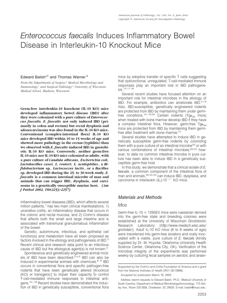 Enterococcus faecalis-IL10 | PDF | Inflammatory Bowel Disease | Gut Flora