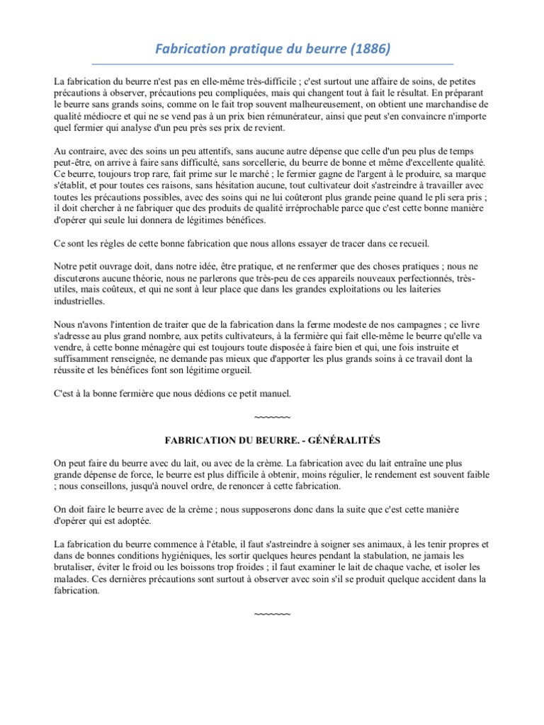 Fabrication du Beurre : Processus et Étapes | PDF | Sel | Lait