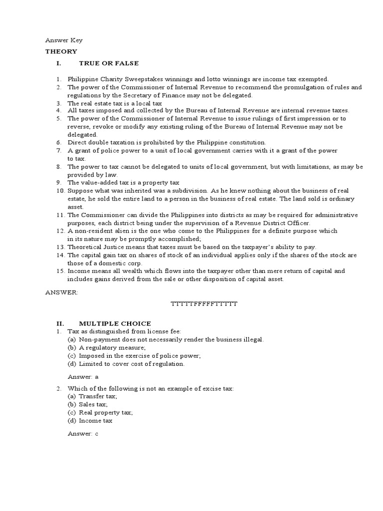 Answer Key | PDF | Taxpayer | Income Tax