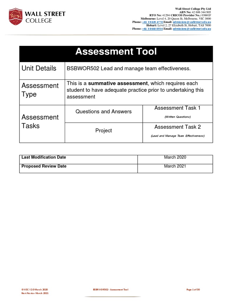 BSBWOR502 Student Assessment Tool - V2.0 MAR 2020 | Download Free PDF ...