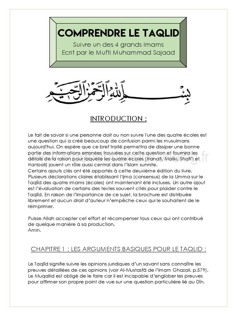 Importance du Taqlid en Islam | PDF | Coran | Islam
