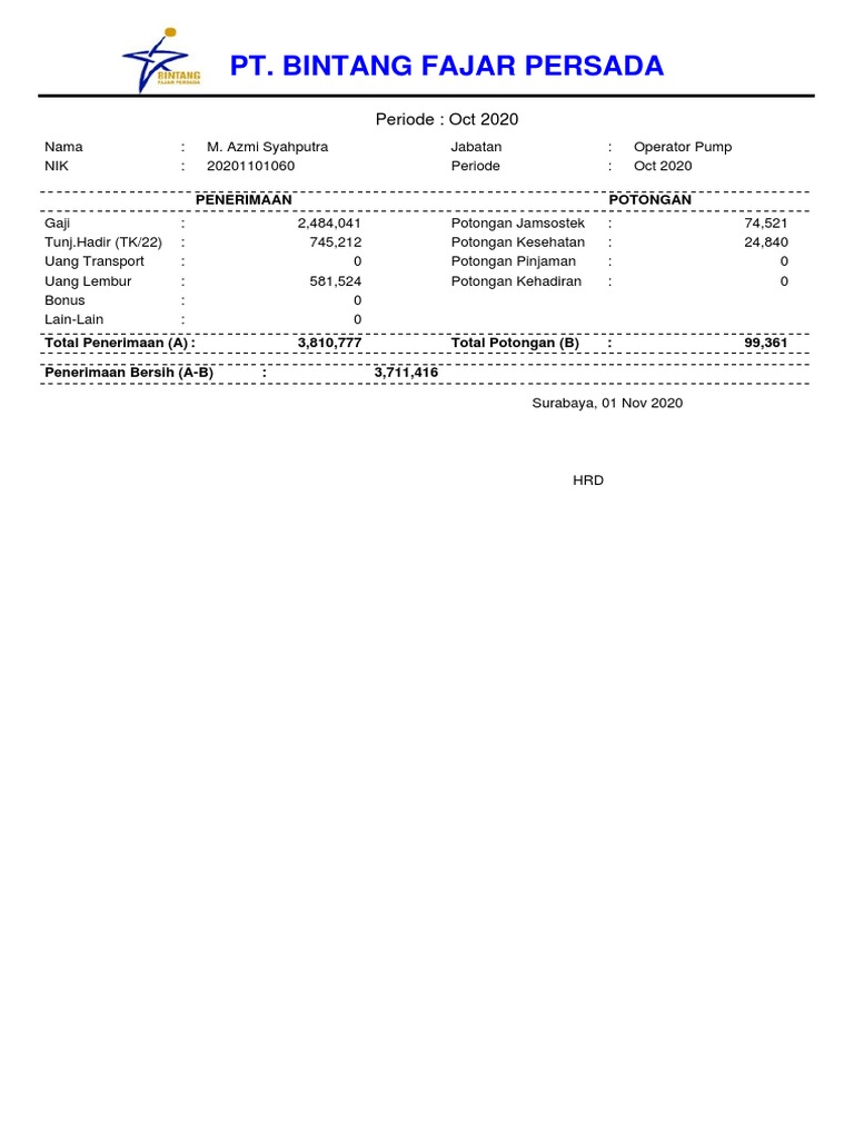 Pt. Bintang Fajar Persada: Periode: Oct 2020 | PDF